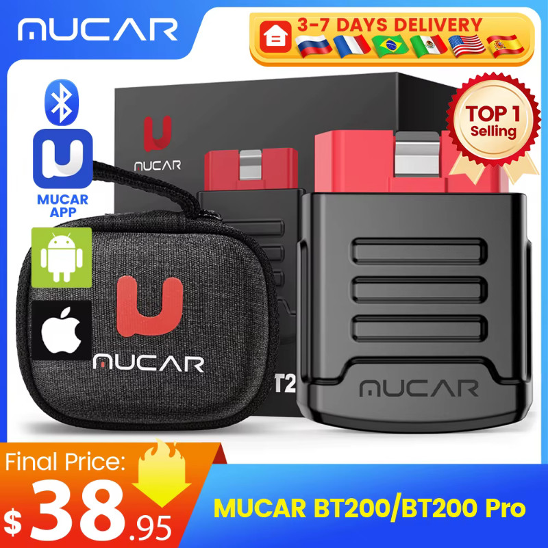 MUCAR BT200/BT200 Pro OBD2 Scanner Diagnostic Tool Bluetooth, Full System Automotive Scan Tool ...