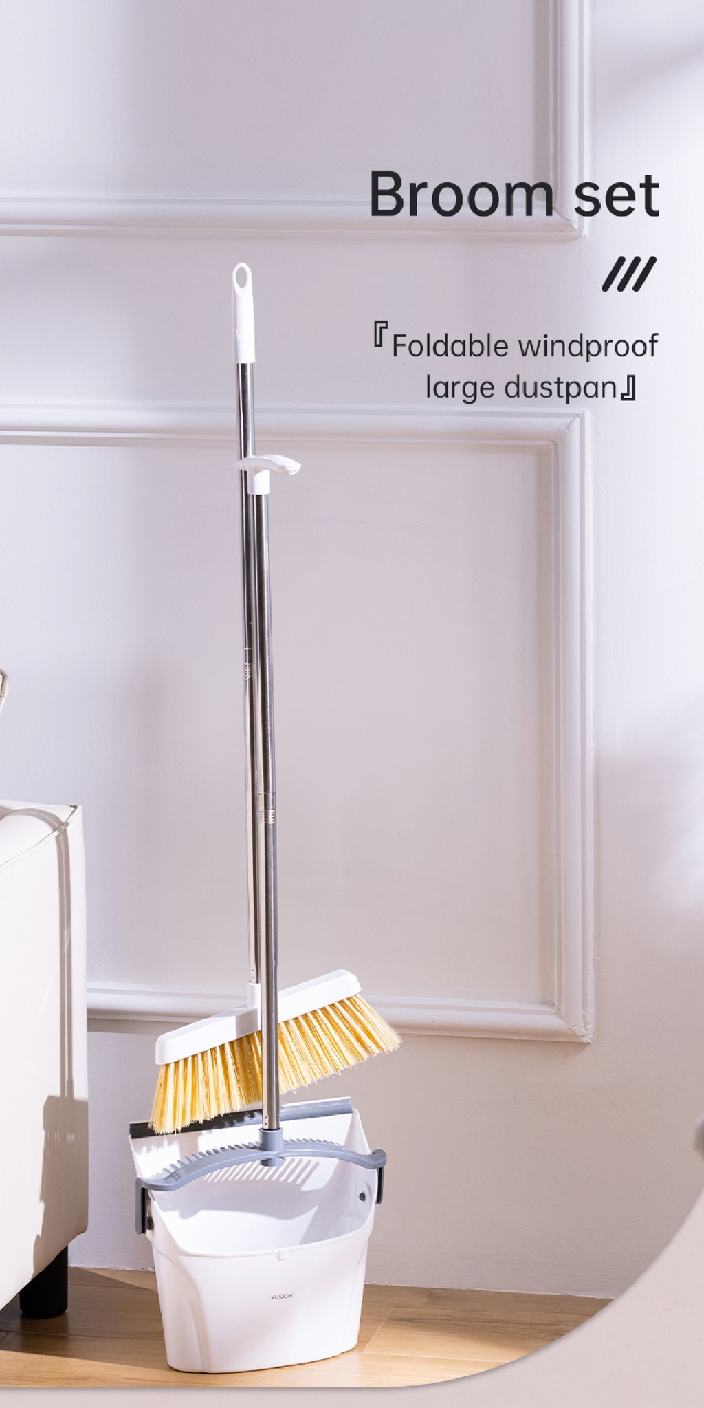 Deli Vusign Foldable Broom Dustpan Set 2 in 1 Wide Bristle Penyapu Penyodok Lantai Set Viral ...
