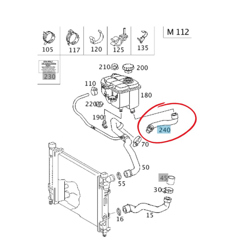 Original Mercedes Renz Radiator Expansion Tank Hose M112 W203 W209 ...