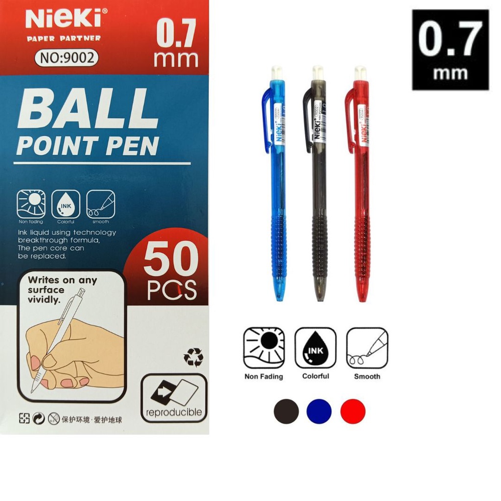[ 50PCS/BOX ] 0.7mm ECONOMY NIEKI BALL POINT PEN (BLACK/BLUE/RED INK ...