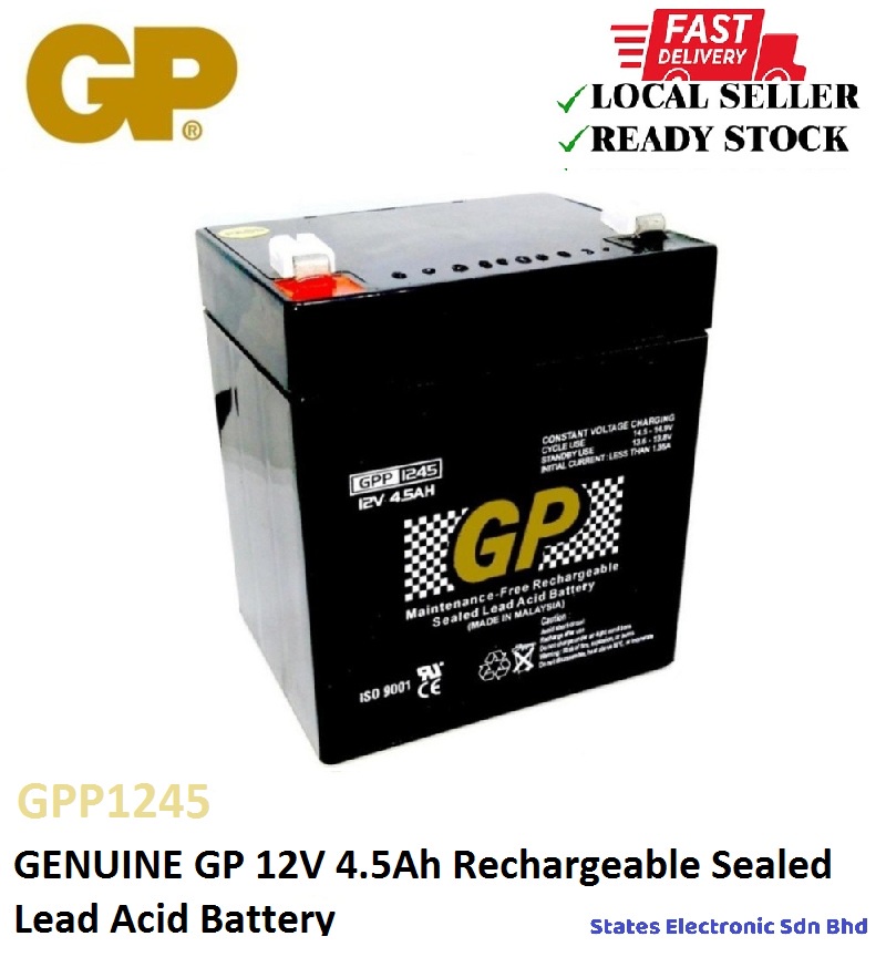 GENUINE GP 12V 4.5Ah Rechargeable Sealed Lead Acid Battery - GPP1245 ...