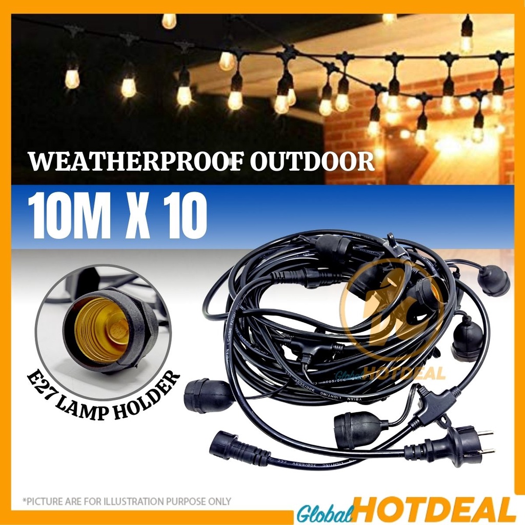 10MTR X10/20 E27 Lamp Holder Waterproof Outdoor LED Light Garden ...