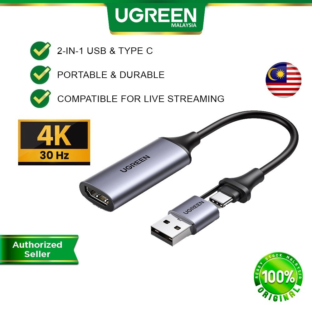 UGREEN Video Capture Card 4K 30Hz HDMI to USB-C/A Video Grabber Box for ...