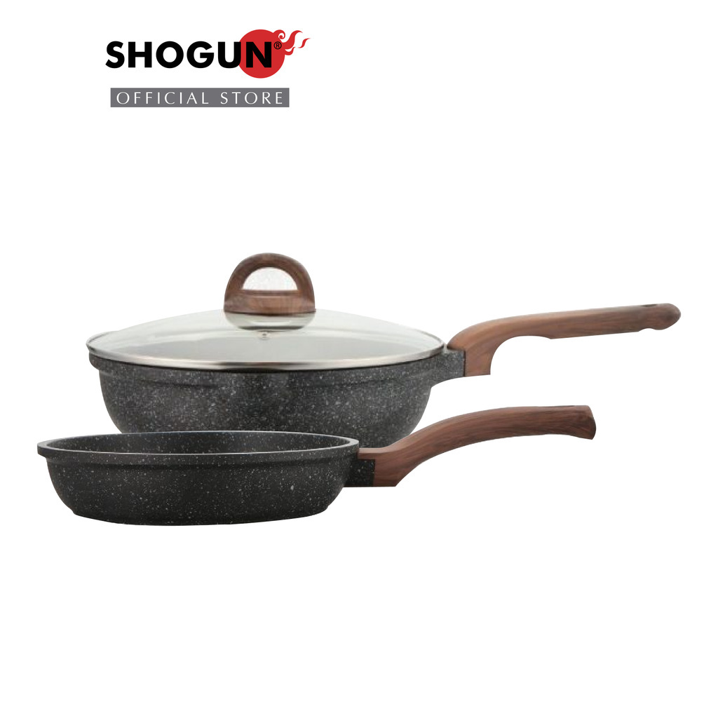Shogun Granite Plus (IH) Set: 28cm x 8.5cm Stirfry Wok with Glass Lid ...