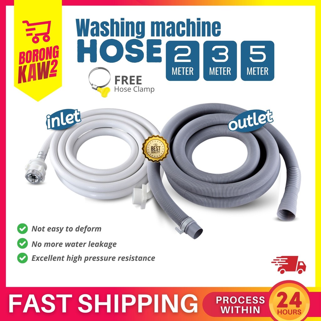 Inlet / Outlet Washing Machine Hose Drain Hose 2 / 3 / 5 Meter Washer ...