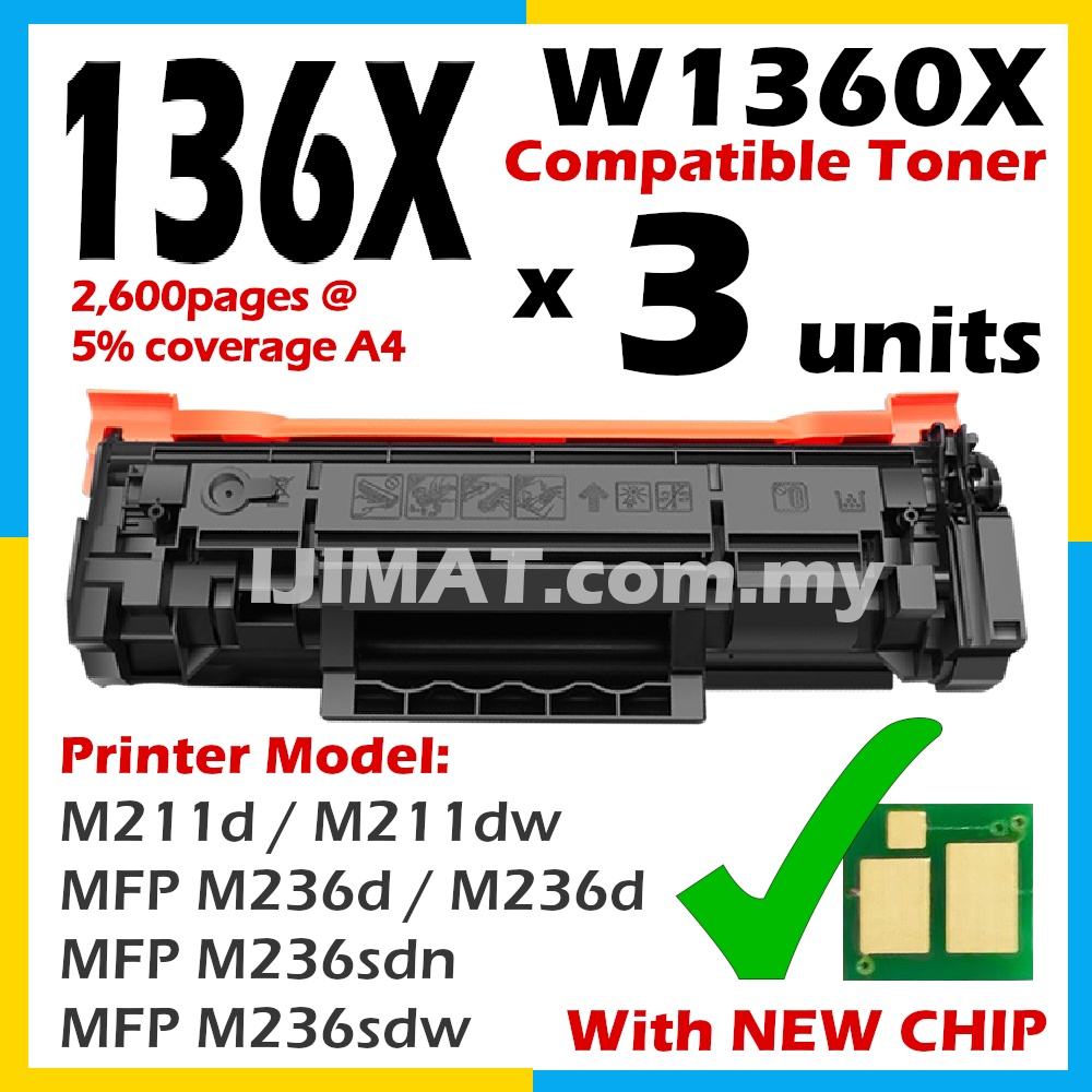 3x W1360XL Compatible Laser Toner For HP W1360A HP136A 136A HP LaserJet ...