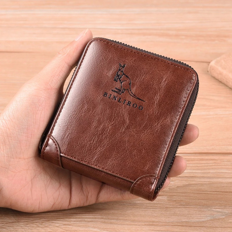 Men's Coin Purse Wallet Fashion RFID Blocking Man Leather Wallet Zipper ...