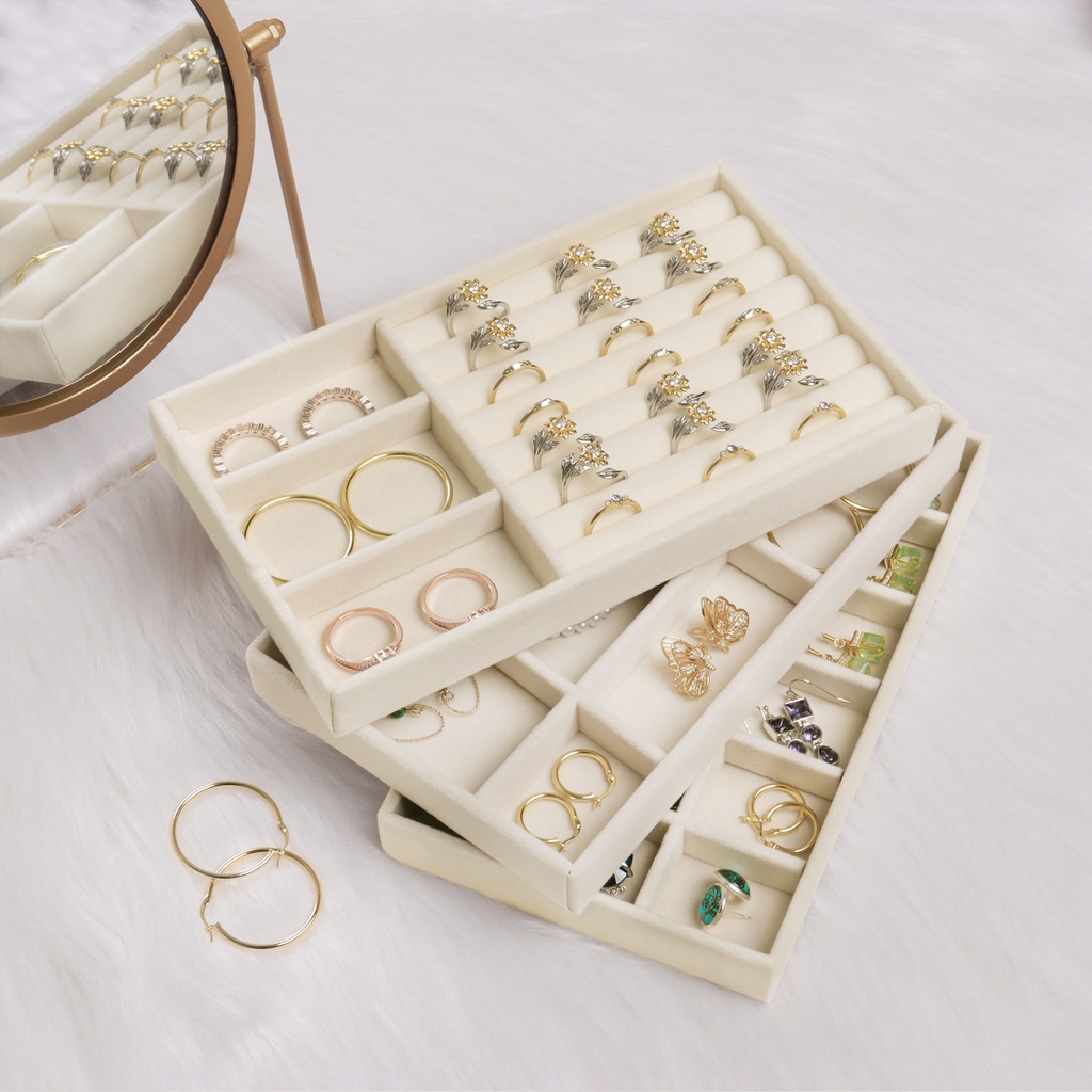 Multi-grids Velvet Jewelry Display Tray Necklace Bracelet Earring Rings ...