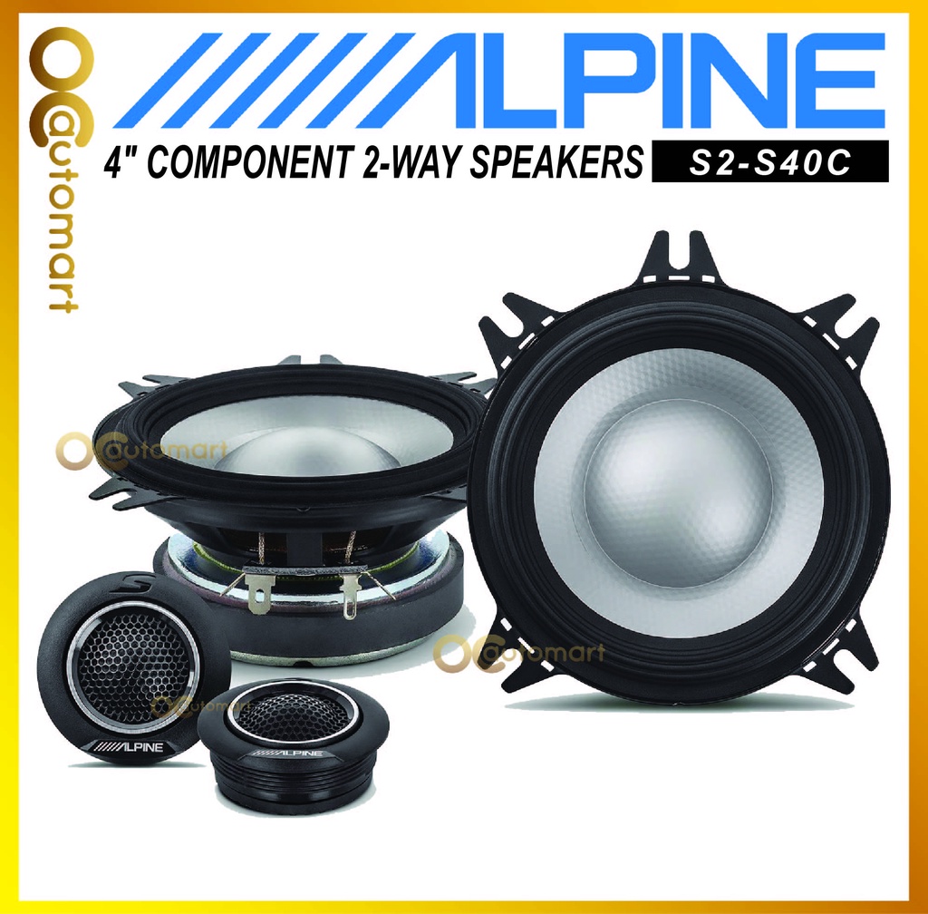 Alpine S2-S40C 4" Inch Component Set Car Speaker 2 Way Coaxial Spk ...