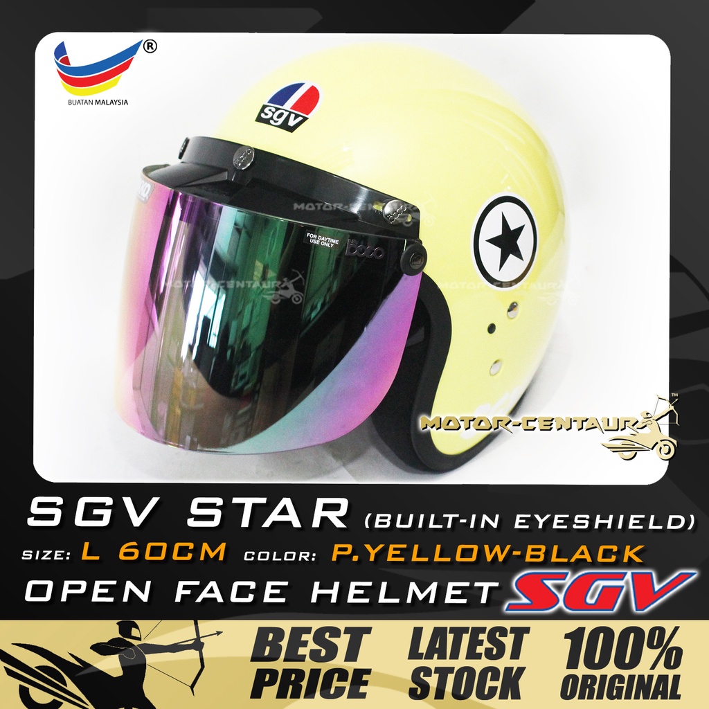 SET KOMBO TOPI KELEDAR SGV STAR HELMET PASTEL YELLOW SIZE: L 60CM ...