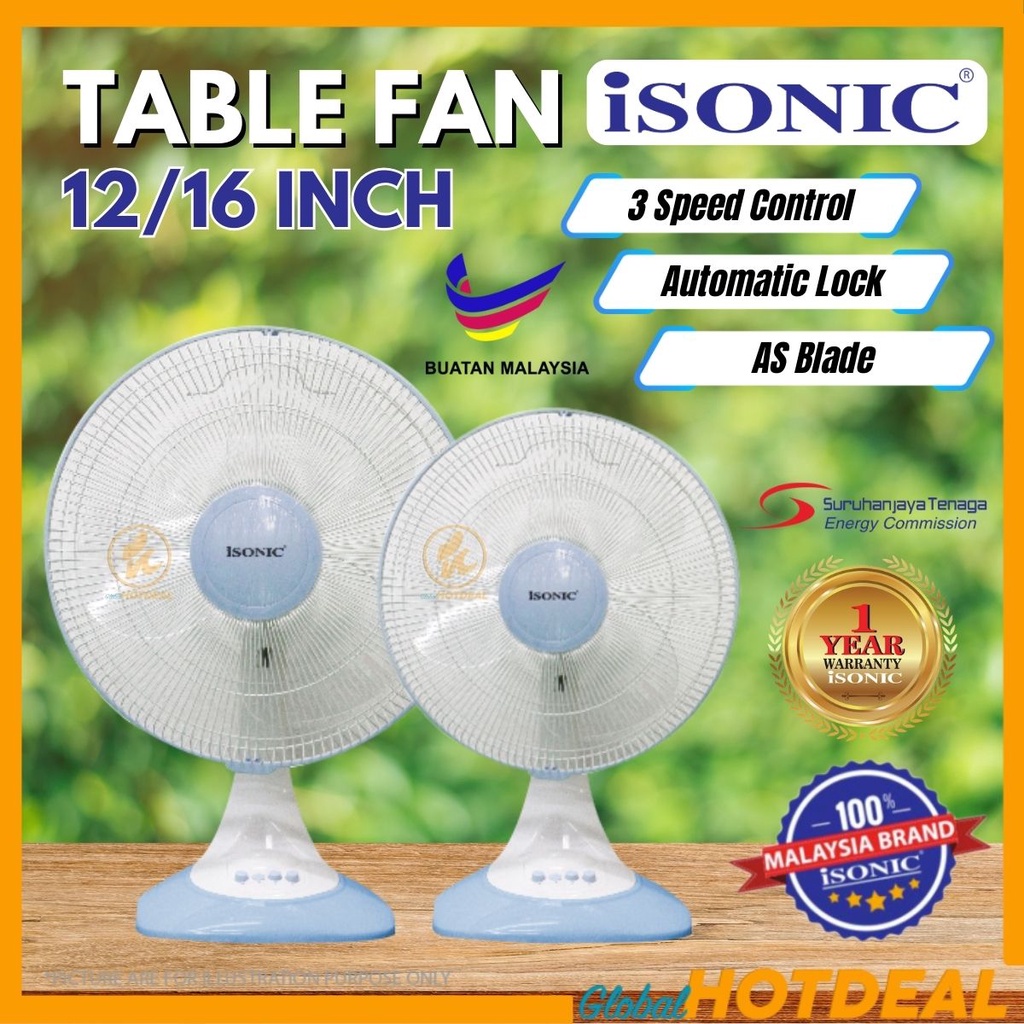 [SIRIM] iSONIC 12"/16" 3 Speed TABLE FAN 3 Blade Table Fan Kipas Meja Cooling Desk Fans (ITF12 ...