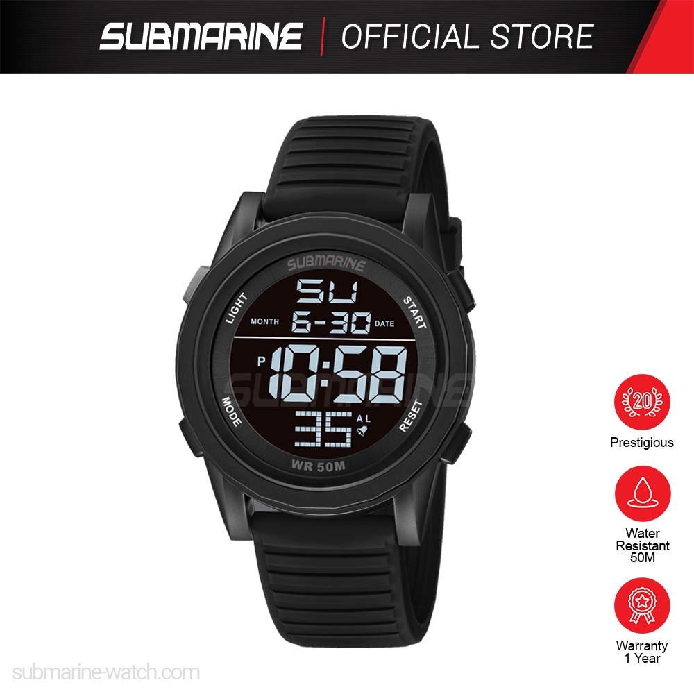 SUBMARINE Stylish Digital Watch Waterproof Men Watch EL Light Stopwatch ...