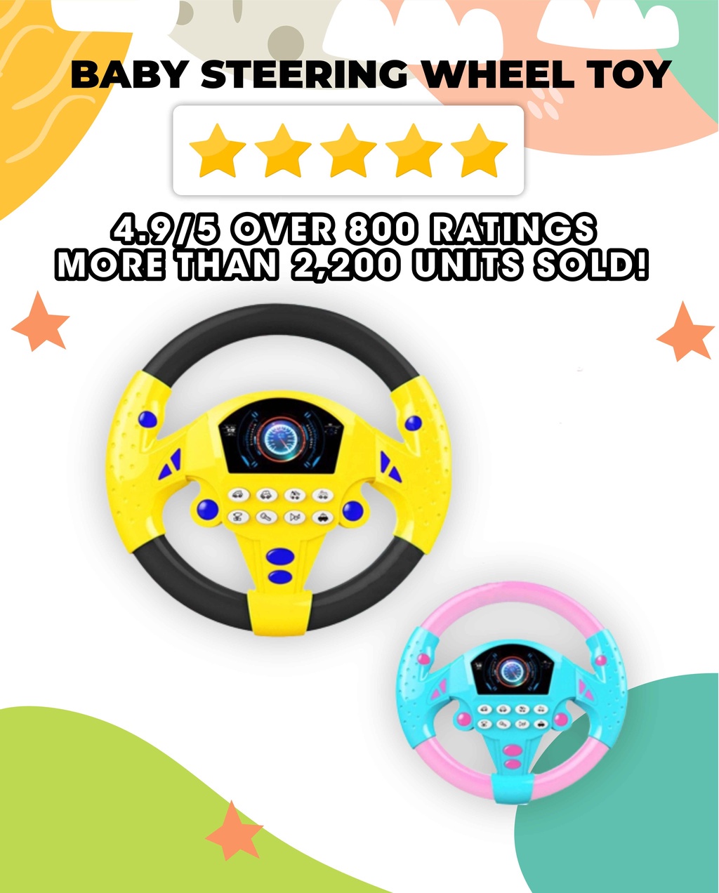 Sound Recognise Car Steering Toys Steering Wheel Toy Car Mainan Baby Steering Toys Kids Baby ...