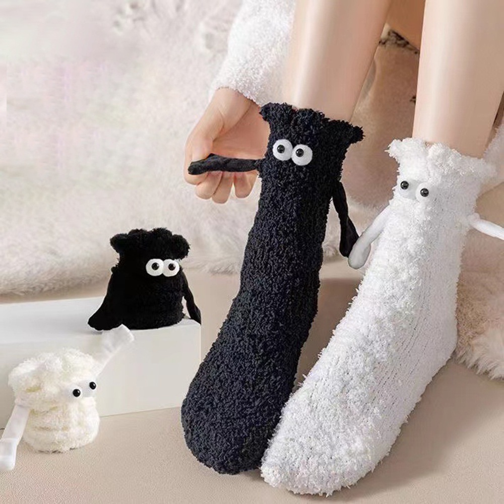 Ins Funny Magnetic Attraction Hands Mid Tube Socks Cartoon Eyes Couples ...