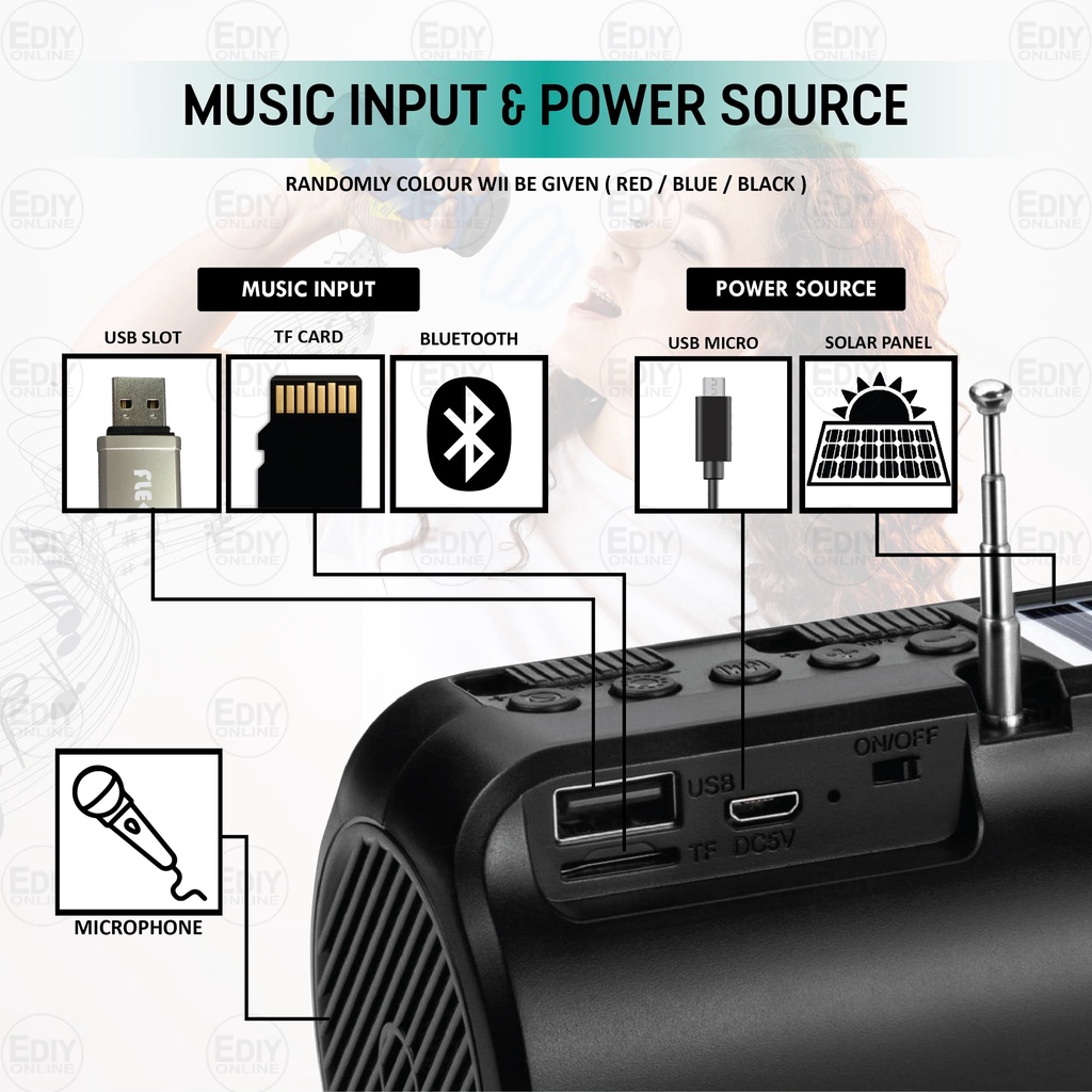 SOLAR MEGAPHONE + FM RADIO + BLUETOOTH SPEAKER KARAOKE MIC MICROPHONE ...