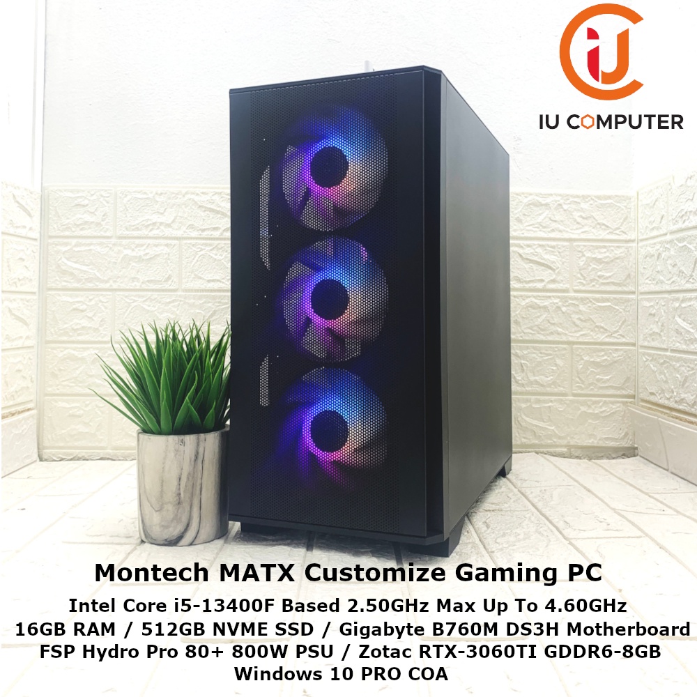 MONTECH MATX CUSTOMIZE GAMING INTEL CORE I5-13400F 16GB RAM 512GB NVME SSD RTX 3060TI USED ...