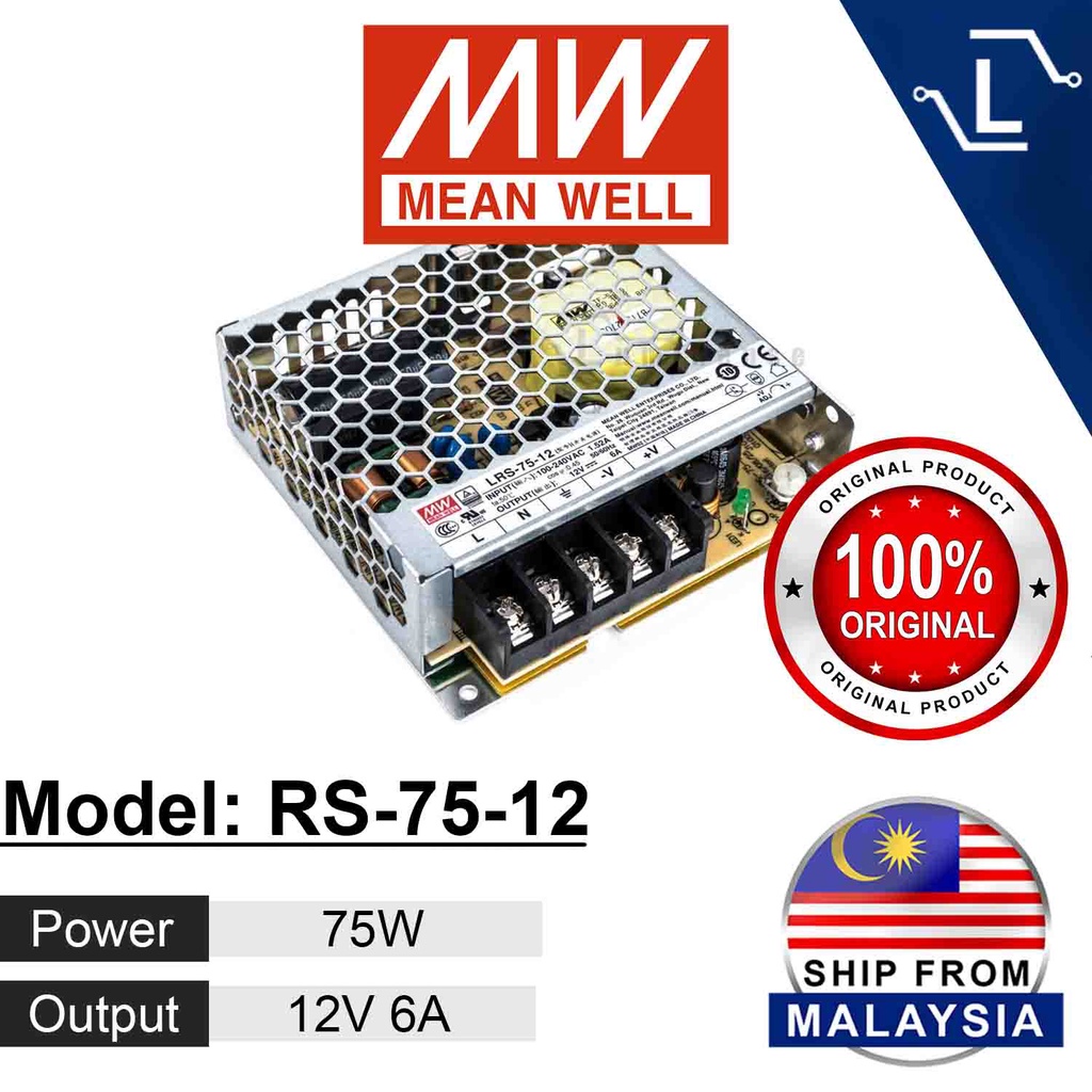 [Luminense] Mean Well Power Supply LRS-75-12 75W 12V 6 Power supply Auotmation 100% Original ...