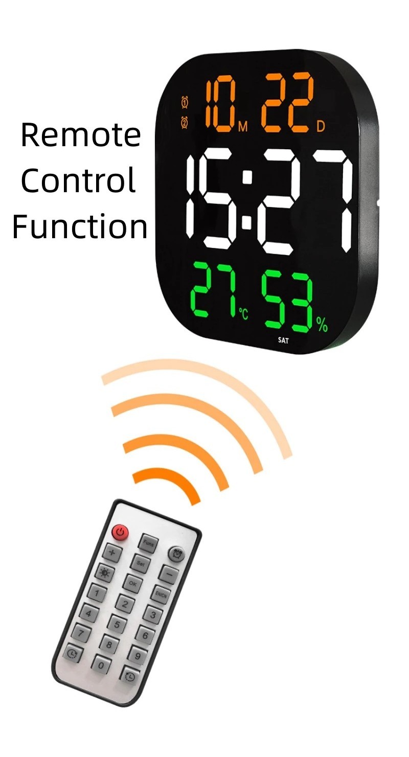 Digital Large Wall Clock Temp Humidity Remote Control Automatic Light Sensor Timer Countdown LED ...