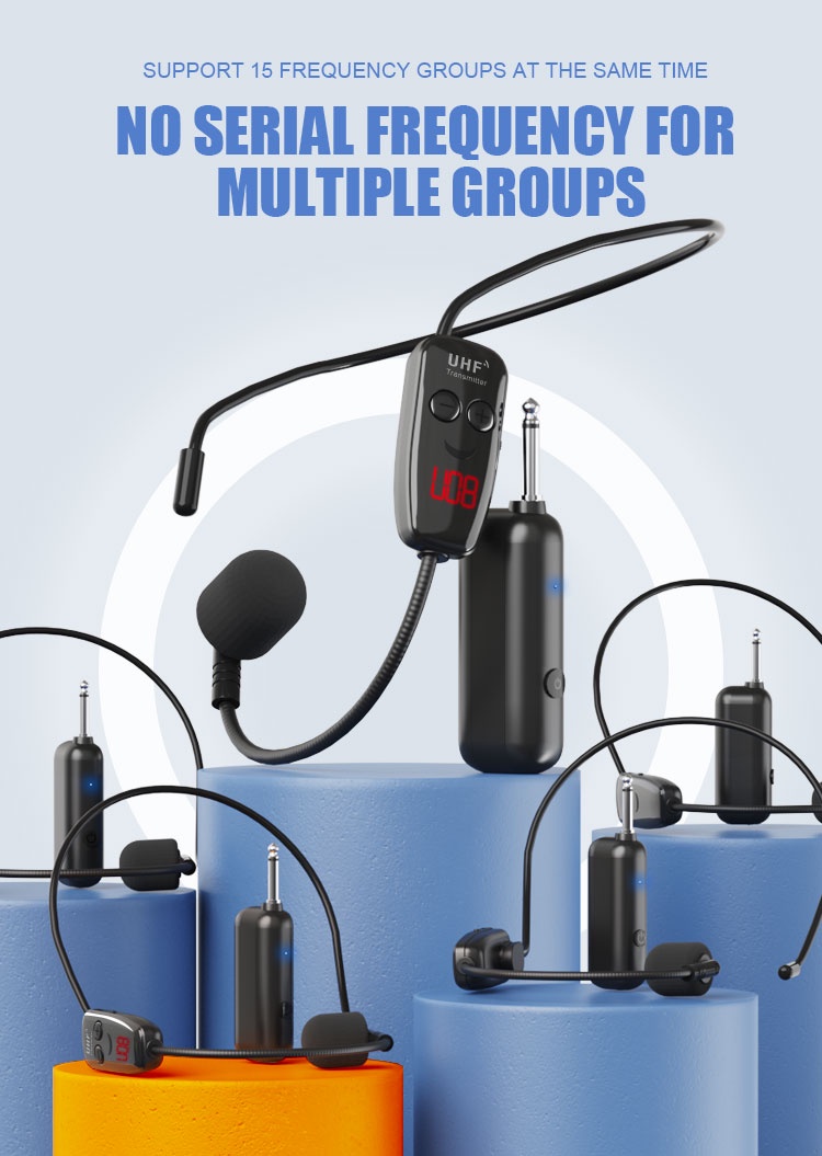 Head-mounted UHF Wireless Microphone Headset LED Display Two Wireless ...