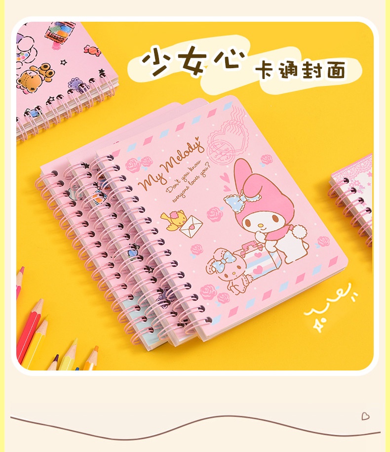 Sanrio A6 Handbook Book Melody Kuromi Cinnamoroll Anime Small Coil Book ...