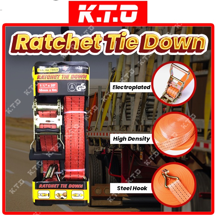 38MM x 6M Heavy Duty Ratchet Tie Down Belt Cargo Lash Tightening Strap ...