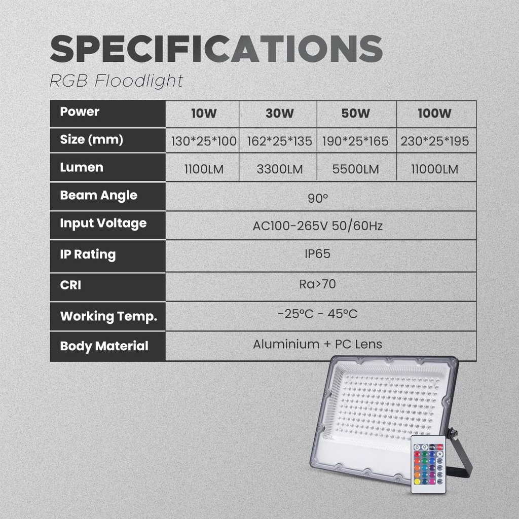 10W 30W 50W 100W RGB LED FLOODLIGHT IP65 OUTDOOR SPOTLIGHT | Shopee ...