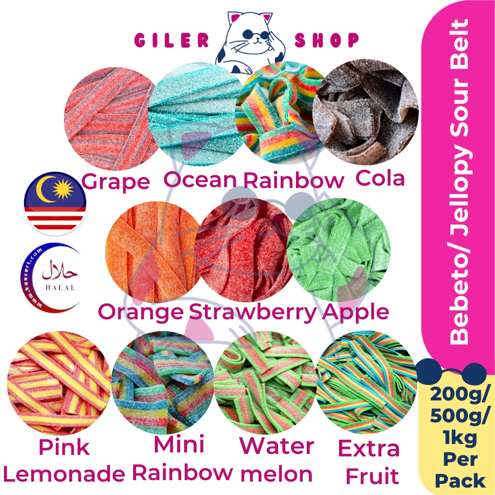 Halal Bebeto Jellopy Sour Blast Belt Assorted Flavors 200g 500g 1kg Per ...