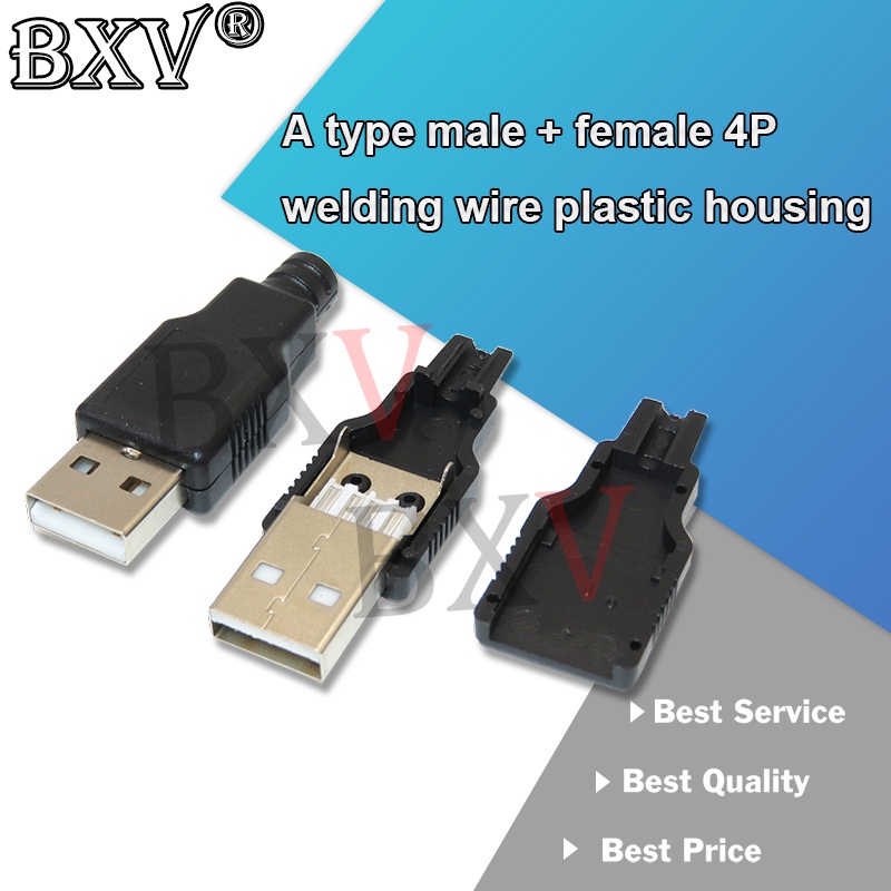 10PCS/Lot Type A Male+Femal 4P Welding Line Plastic Shell USB Port ...