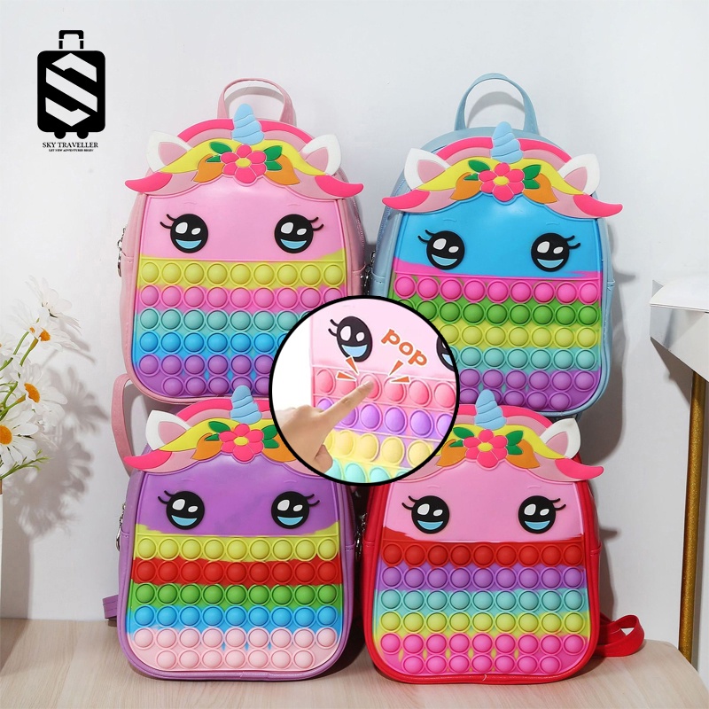 SKY TRAVELLER Pop It Kids Backpack Fidget Toy Unicorn Rodent Pioneer ...