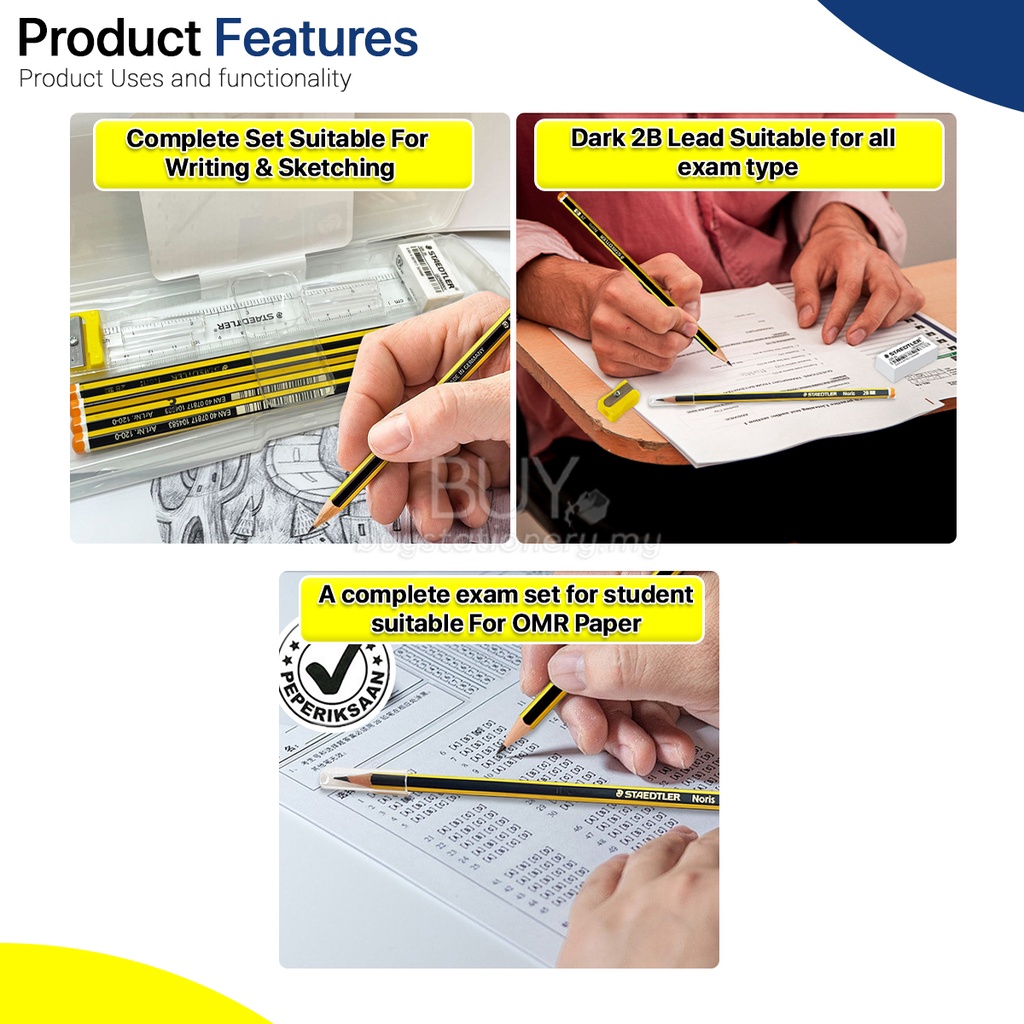 Staedtler Noris 2B Writing Set Stationary Set School Exam Kit -(BOX ...
