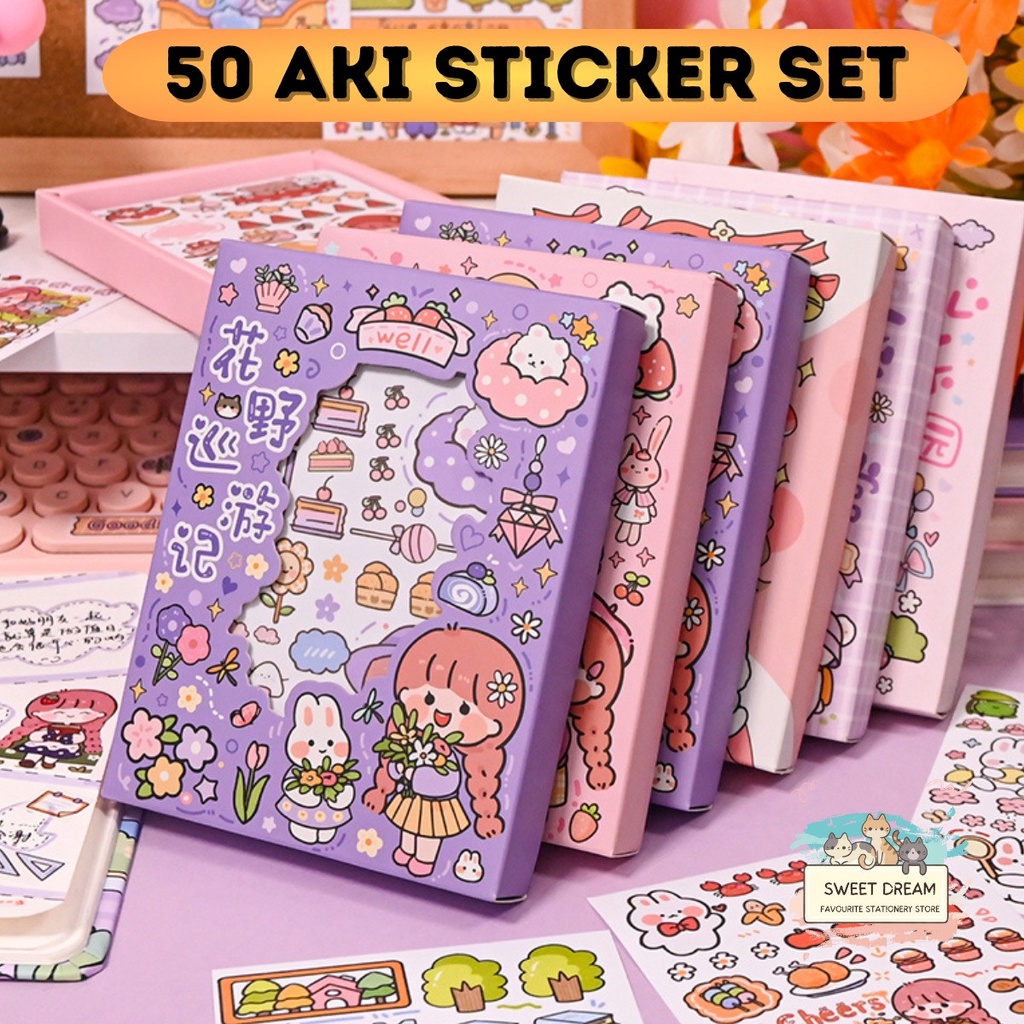 50 Pieces AKI Cute Girl Rabbit Korean Inst Design Waterproof PVC ...