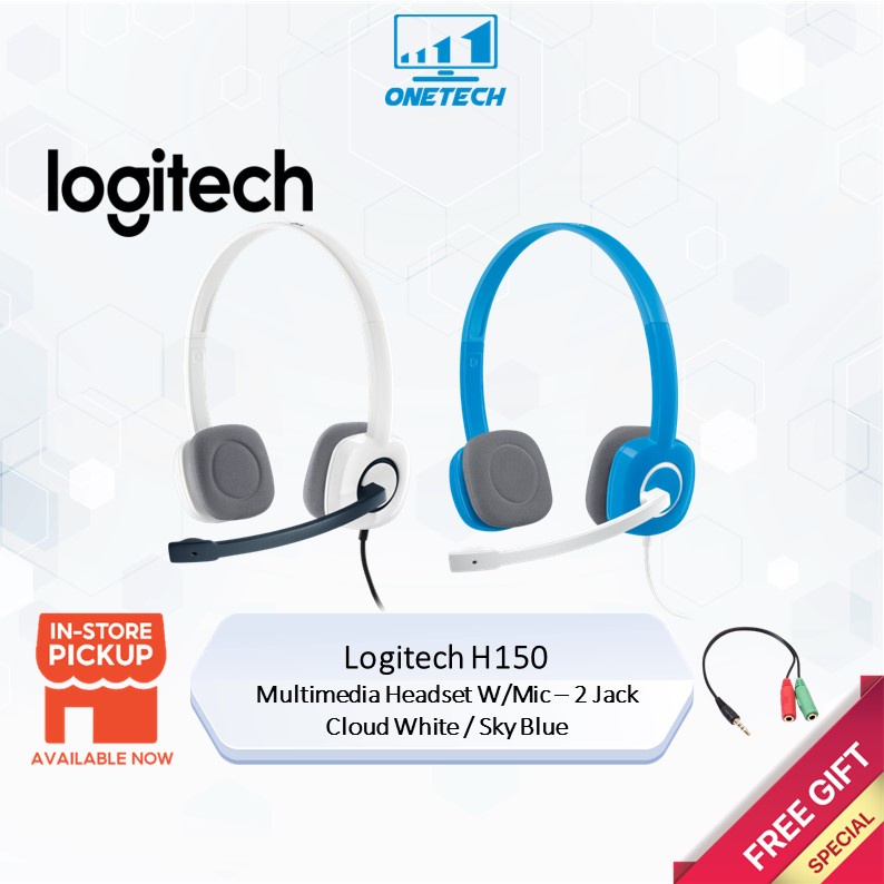 Logitech H150 Stereo Headset W/Mic - Cloud White/Sky Blue (Free ...