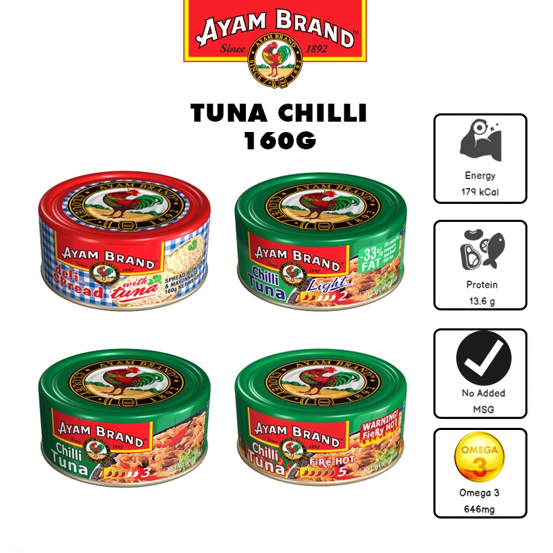 Ayam Brand Chilli Tuna 160g Pedas Level 2/ 3/ 5 Tuna Series Spread/ Hot ...
