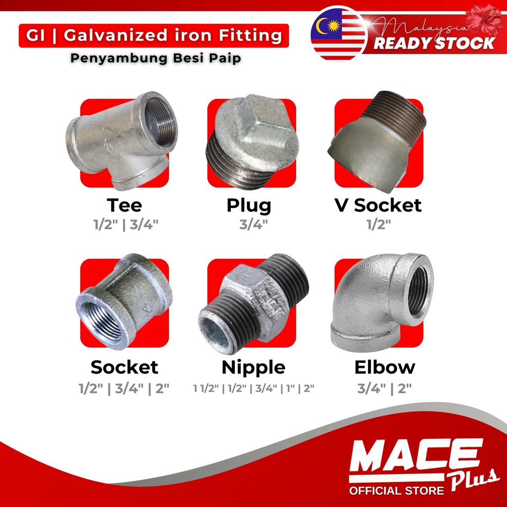 G.I Galvanized Iron Pipe Fitting Besi Pipe Joint Connector Penyambung ...