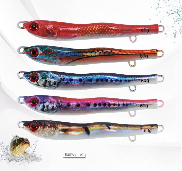 New model 3D printed S shape luminous 20g 30g 40g 60g fast sinking metal jig lure sea fishing ...