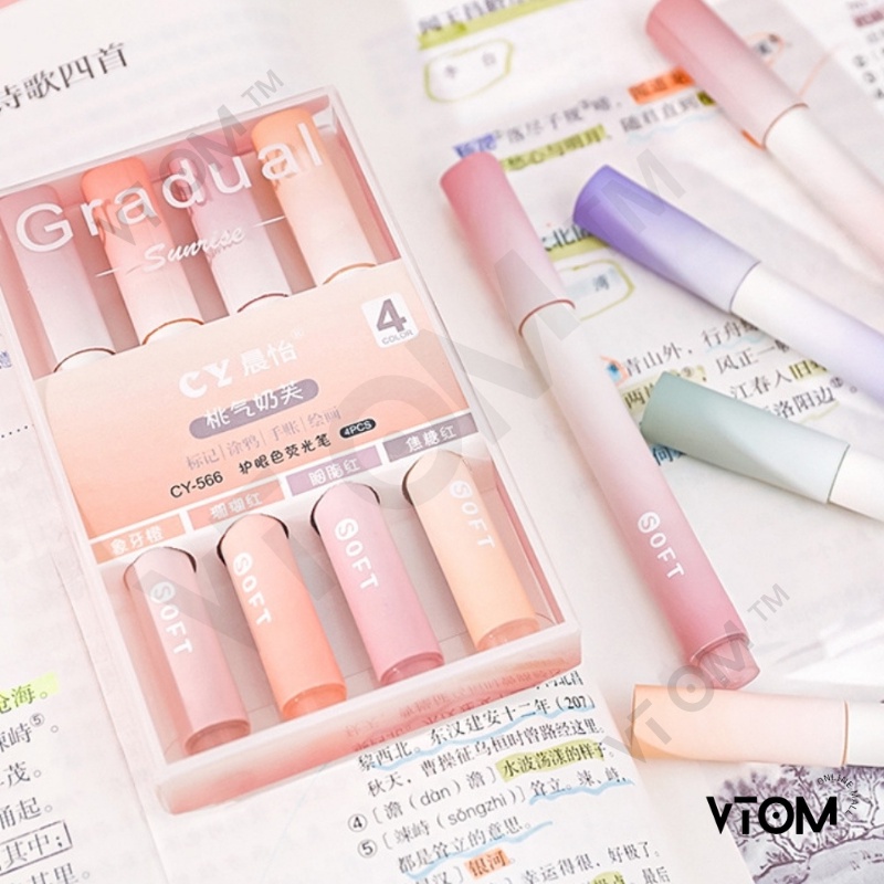 VTOM 4pcs Gradual Highlighter Pen 4 Color Pastel Highlighter Set ...