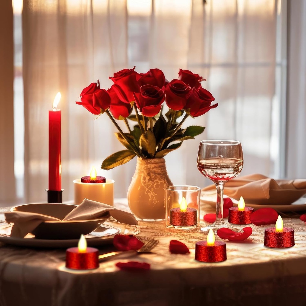 Glitter Gold Silver Red LED Candle Party Decoration Romantic Flameless ...