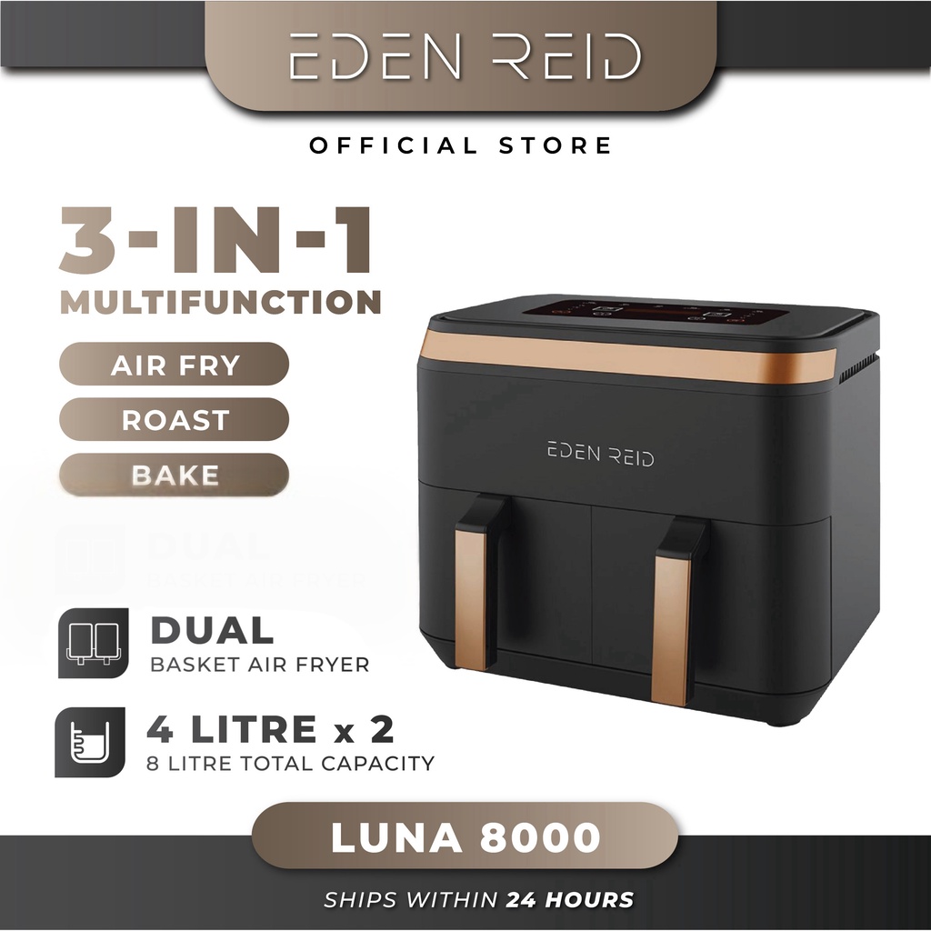 Eden Reid Luna 8000 Dual Zone Air Fryer 8L with 2 Independent Non-Stick ...