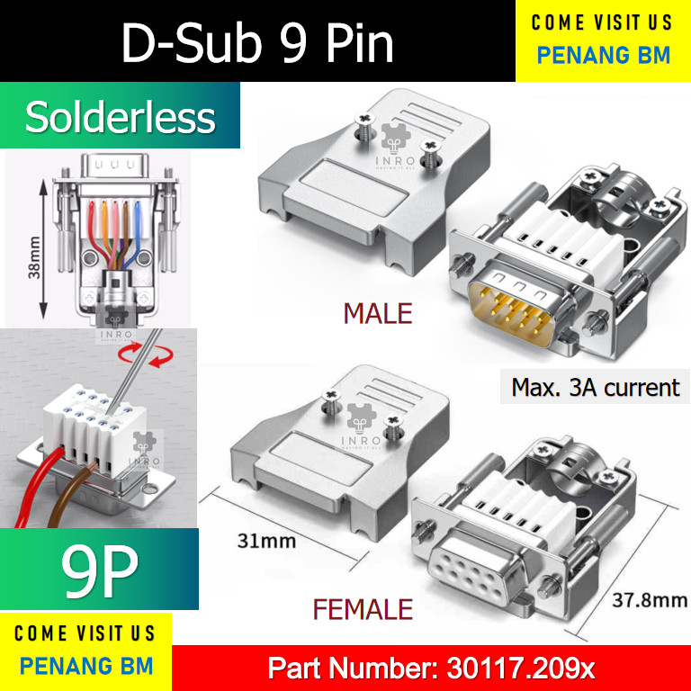 [*Metal Cover Compact Solderless 9P] 9P Male Female DB9 D-Sub Connector ...
