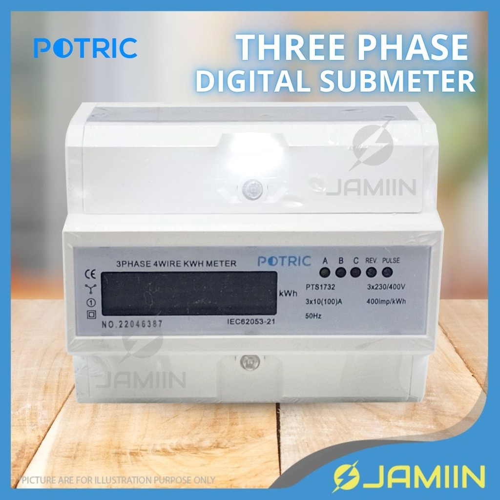 POTRIC Three Phase Kilowatt Hour Meter Rail Type PTS Series 3Phase Digital Sub-Meter 3 Phase 4P ...