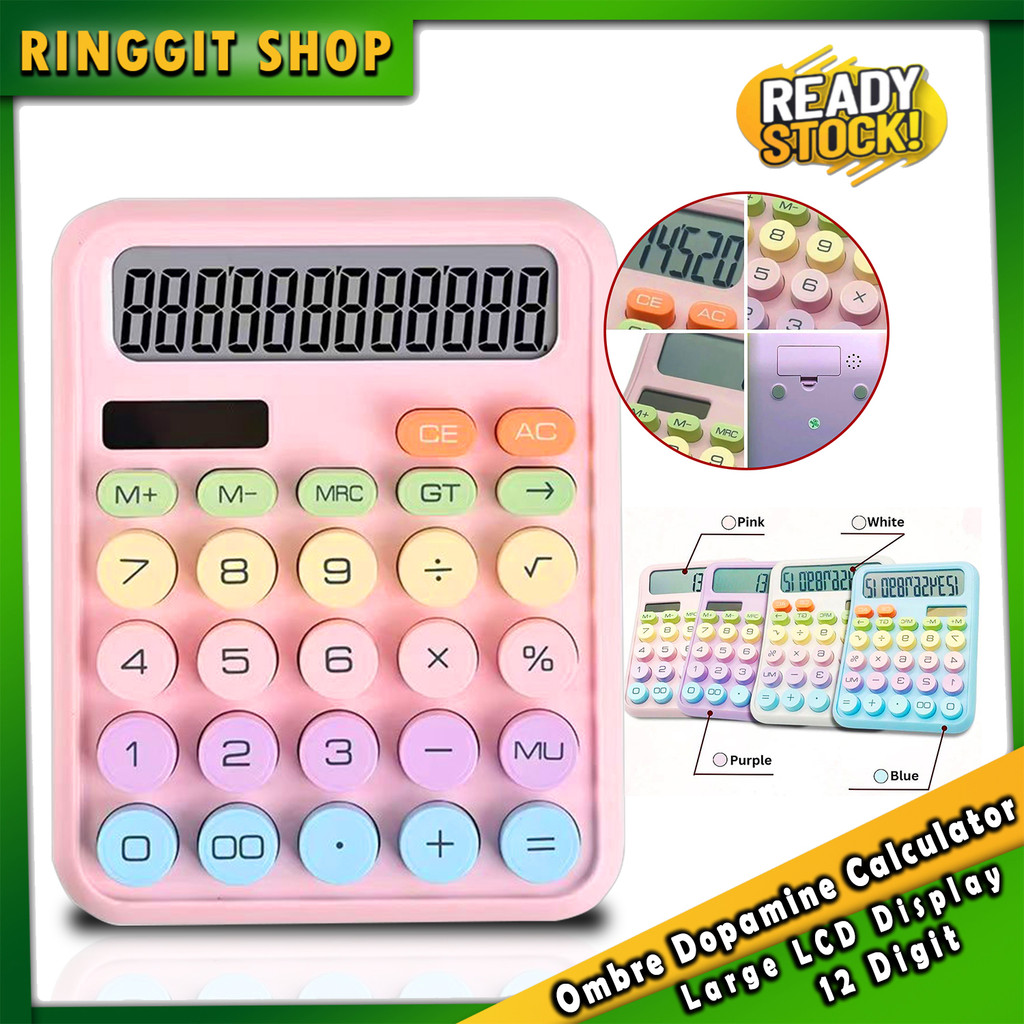 Ringgit Shop Large LCD Display 12 Digit Rainbow Calculator Ombre ...