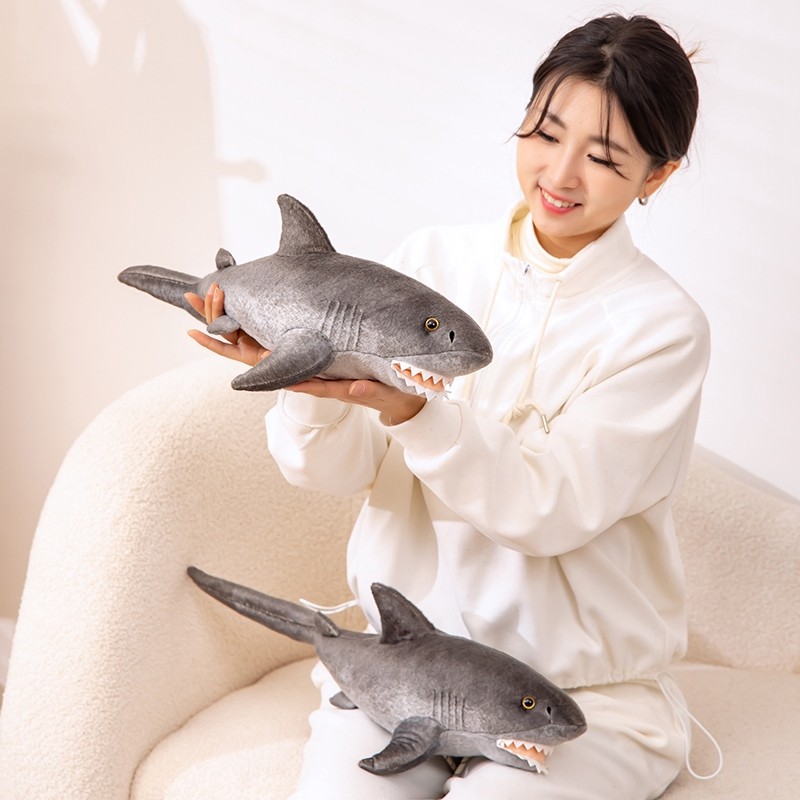 60cm Simulated Grey Shark Plush Toy Funny Lifelike Shark Fish Plushies ...