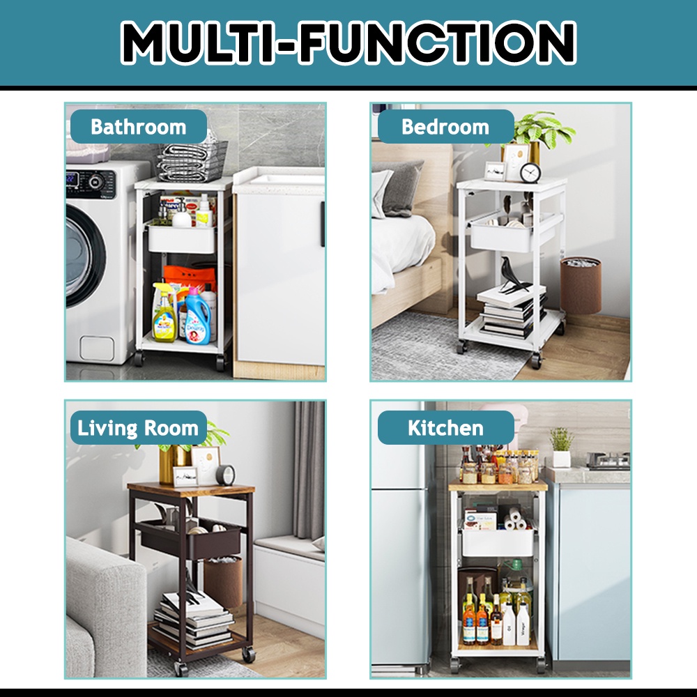 Borong365 Steel Office Storage Under Table Rack Kitchen Trolley Troli ...