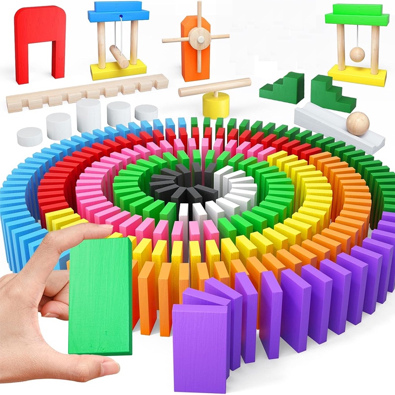 300PCS Colored Rainbow Dominoes Block Educational Building Blocks ...