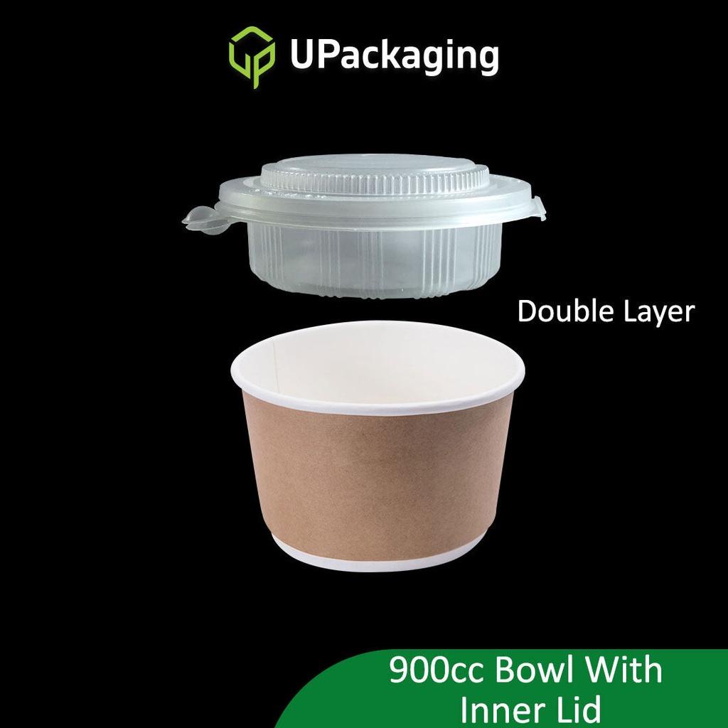 [15/50 Pcs] 900cc DOUBLE WALL PAPER BOWL Kraft Brown Inner Bowl Double ...