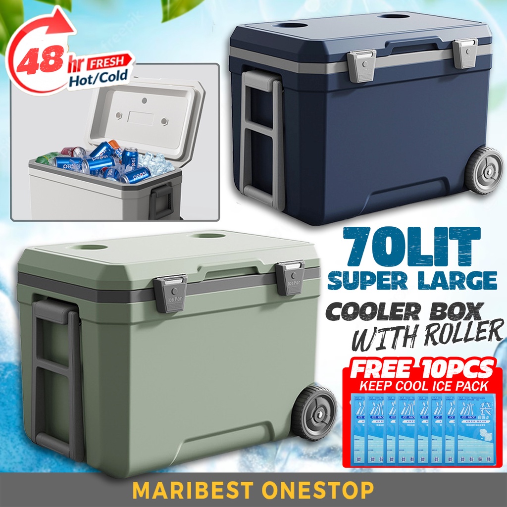70L Portable Cooler Box Wheel Picnic Ice Box Cooler Outdoor Camping ...
