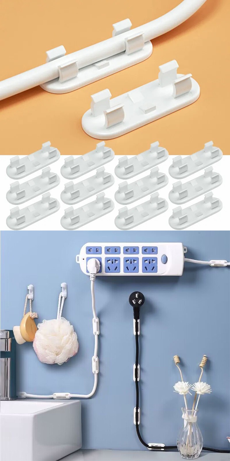Wall Mounted Small Sticky Wire Clamp / Mini Cord Fixed Holder for TV PC ...