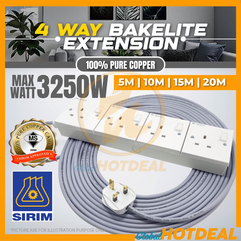 SIRIM 4WAY Bakelite Portable Extension Socket Outlet Extension Plug w ...