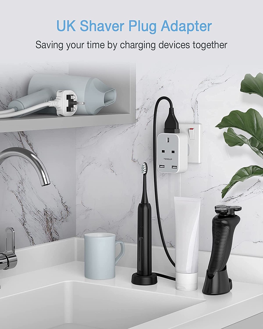 TESSAN Multi 2 Pin To 3 Pin Power Socket Plug Adaptor,Shaver Adapter ...