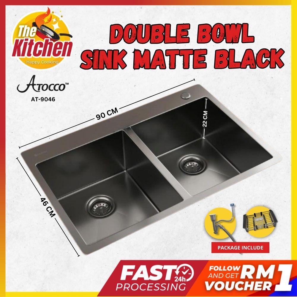 AT-9046 Stainless Steel Kitchen Sink Double Sink Sinki Dapur ATOCCO ...